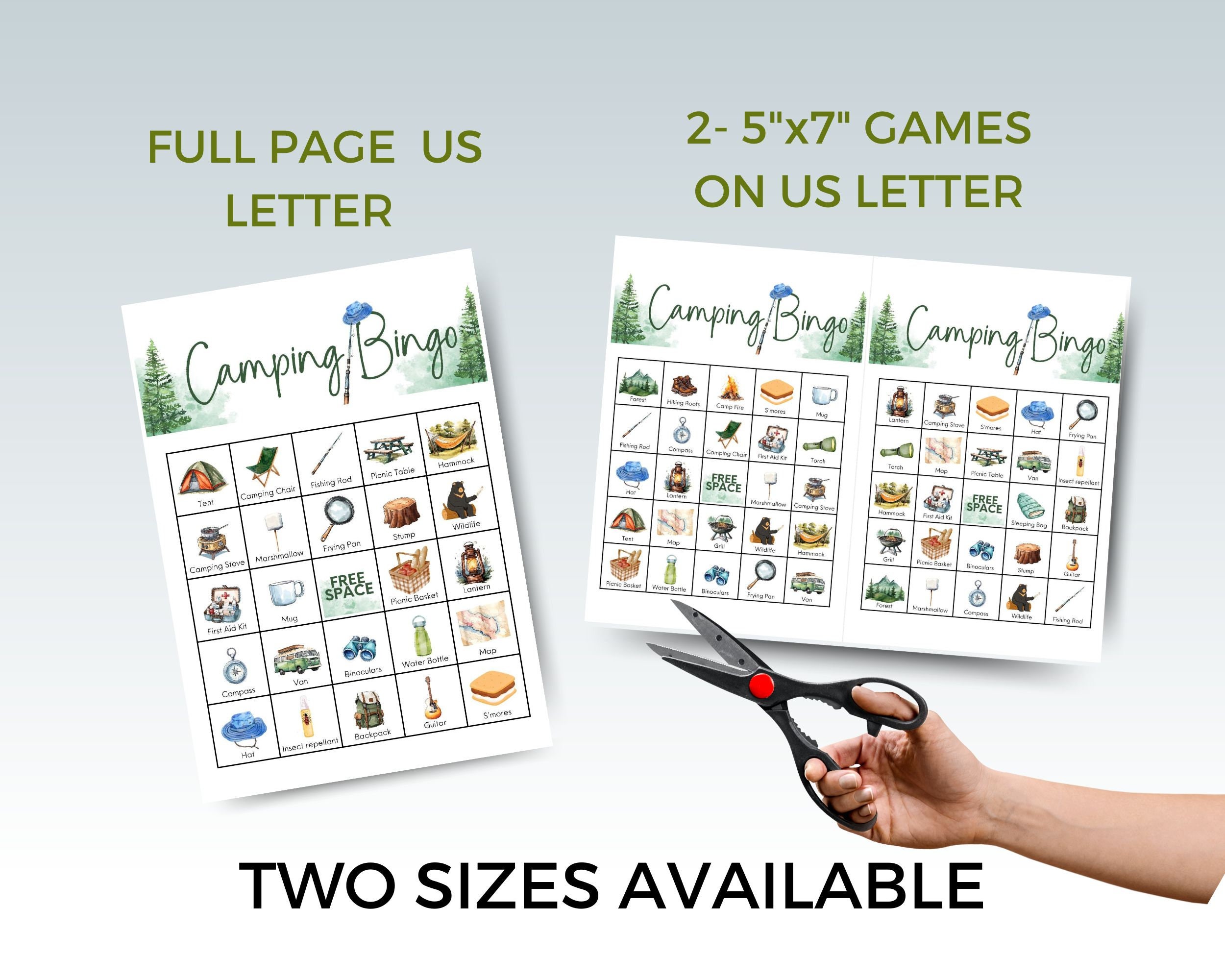 50 Printable Camping Bingo Cards| Camping Picture Bingo| Camping Party ...