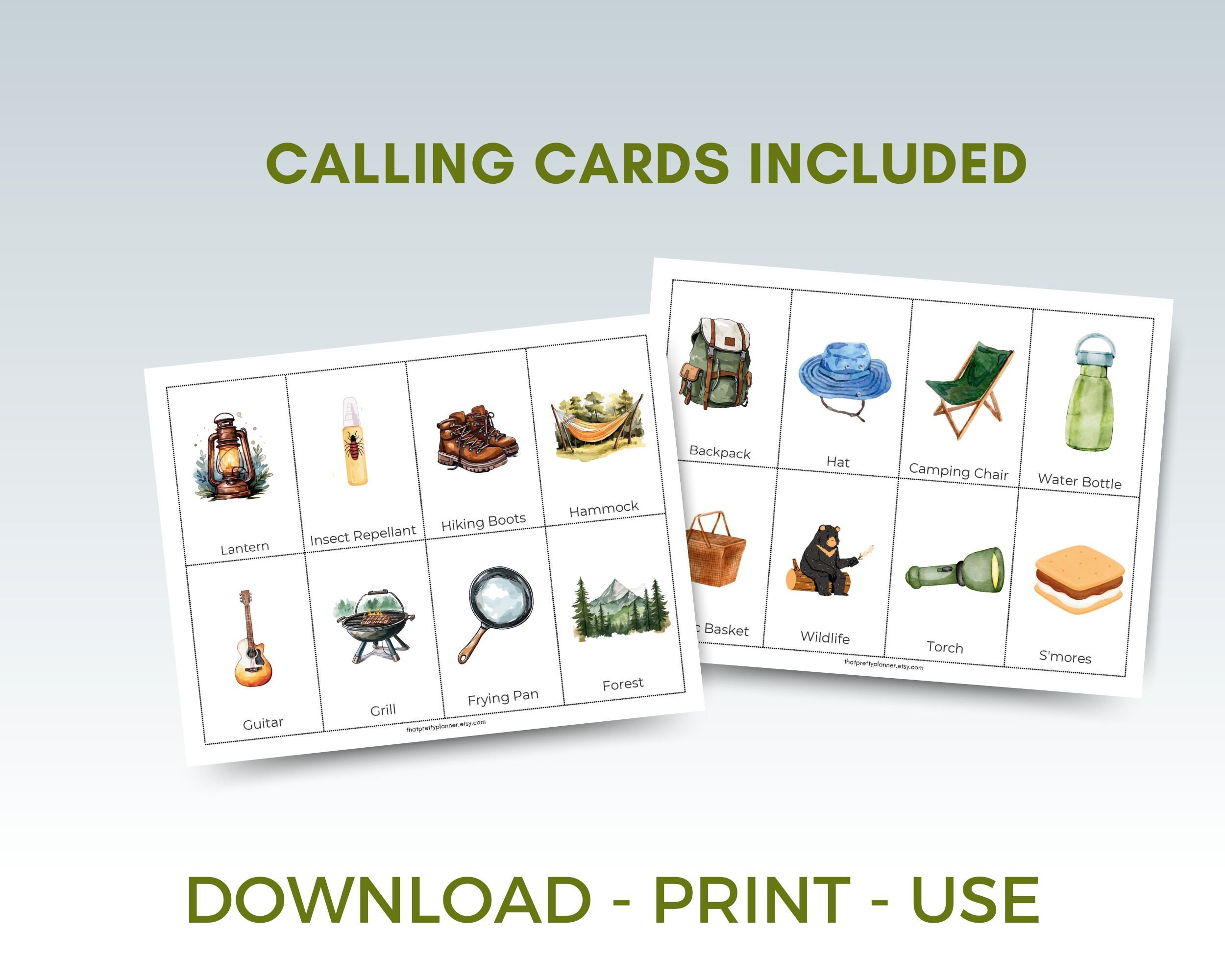 50 Printable Camping Bingo Cards| Camping Picture Bingo| Camping Party ...