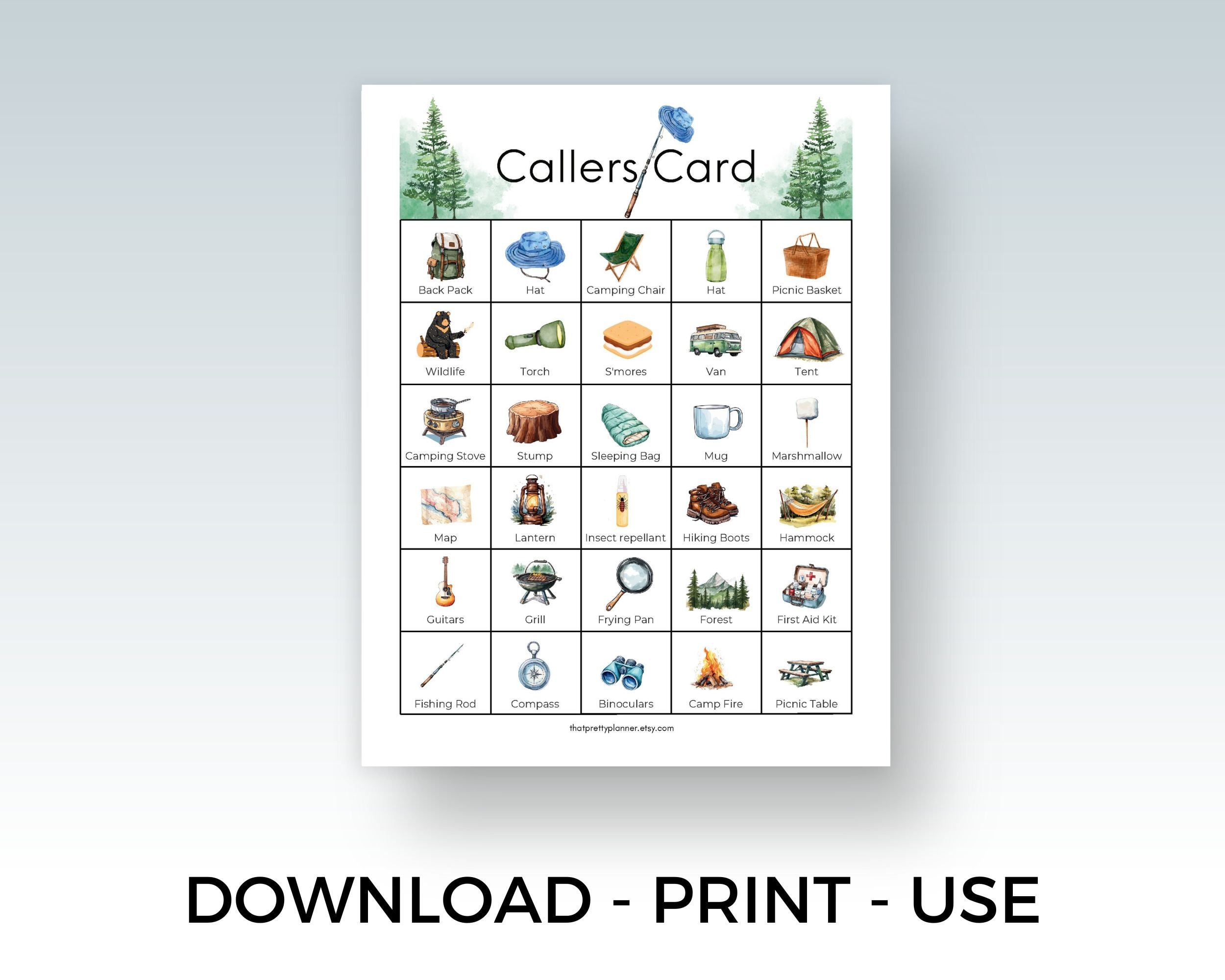 50 Printable Camping Bingo Cards| Camping Picture Bingo| Camping Party ...