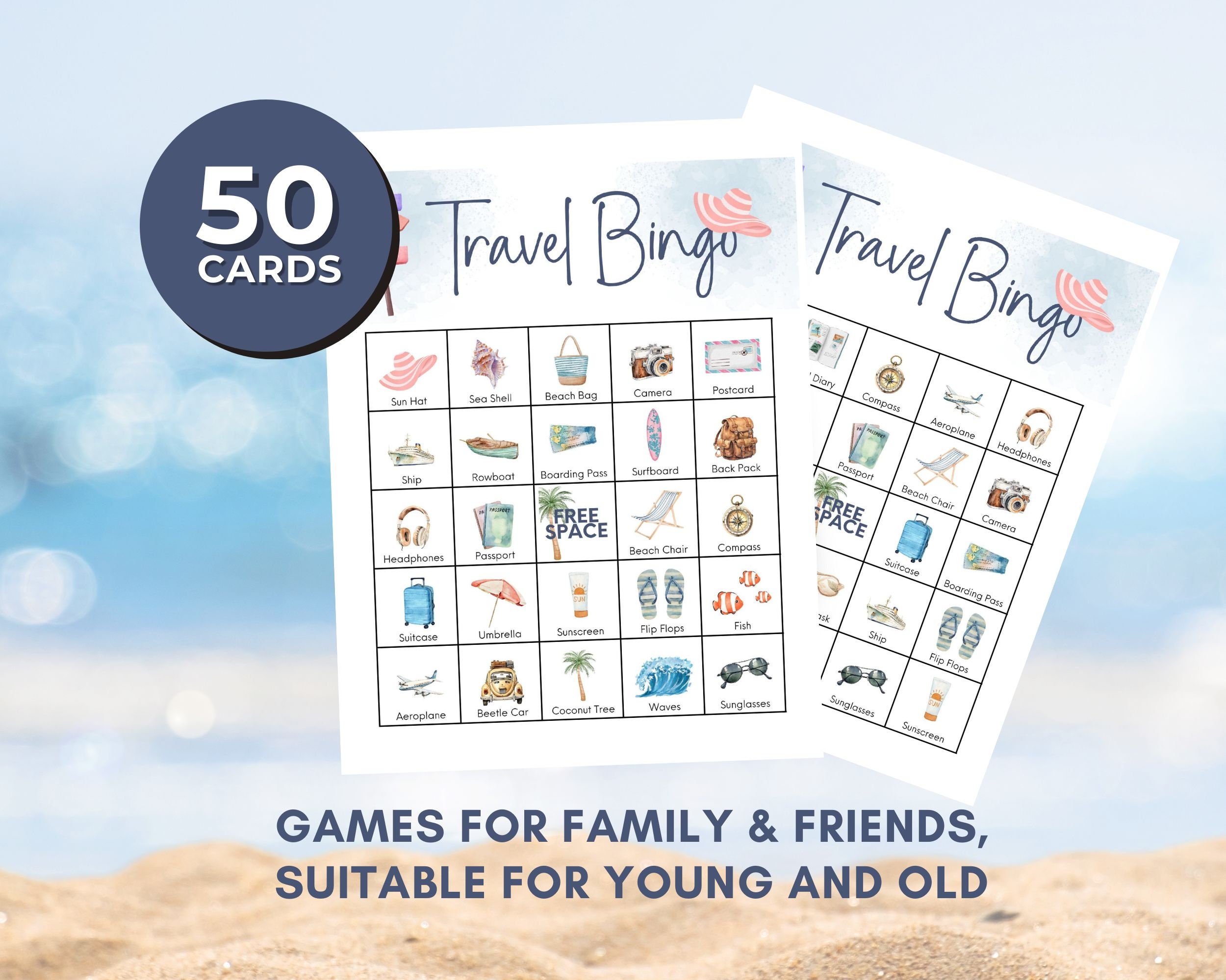 Printable Travel Picture Bingo Game. Bingo Activity Cards for Your ...