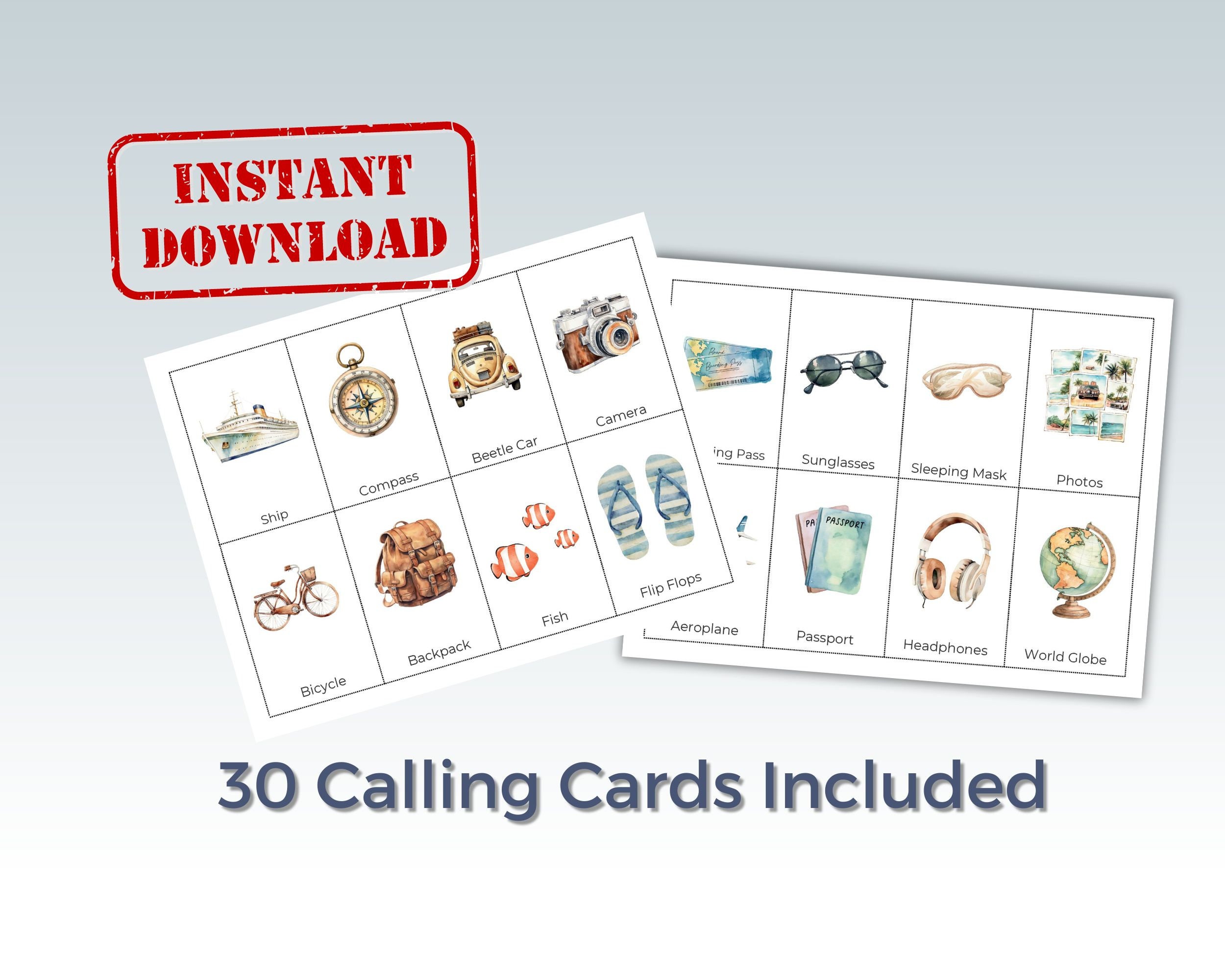 Printable Travel Picture Bingo Game. Bingo Activity Cards for Your ...