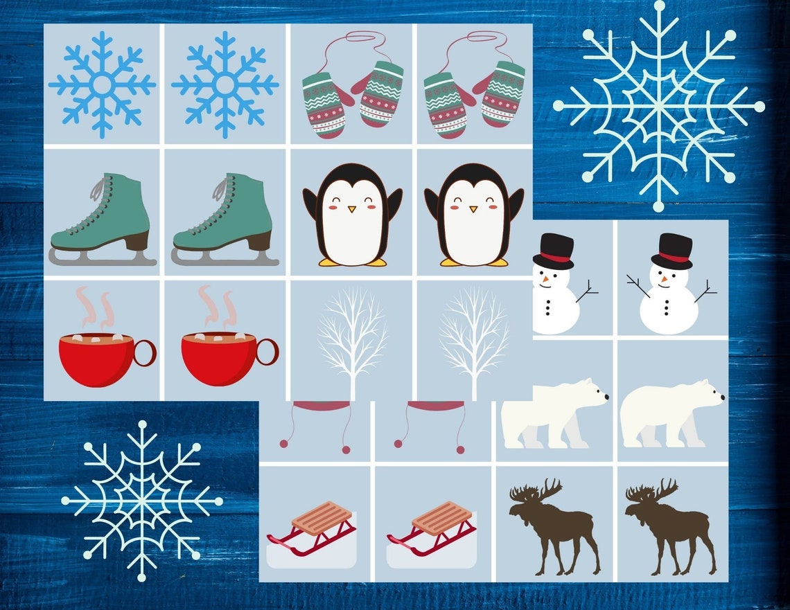 Winter Memory Matching Game - Memory Game - Kids Game - Printable Game ...