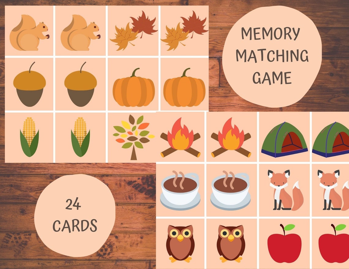 Fall Memory Game - Memory Game - Printable Game - Memory Matching Game ...