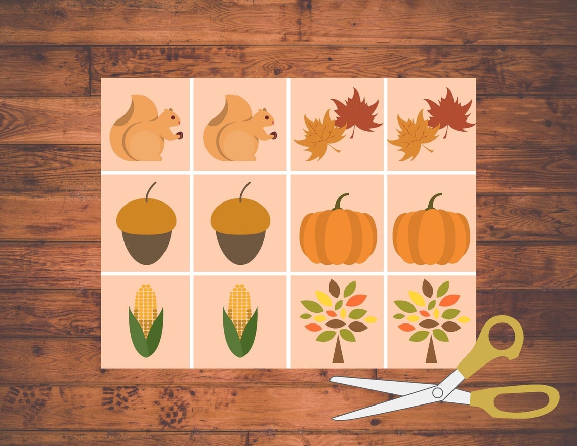 Fall Memory Game - Memory Game - Printable Game - Memory Matching Game ...