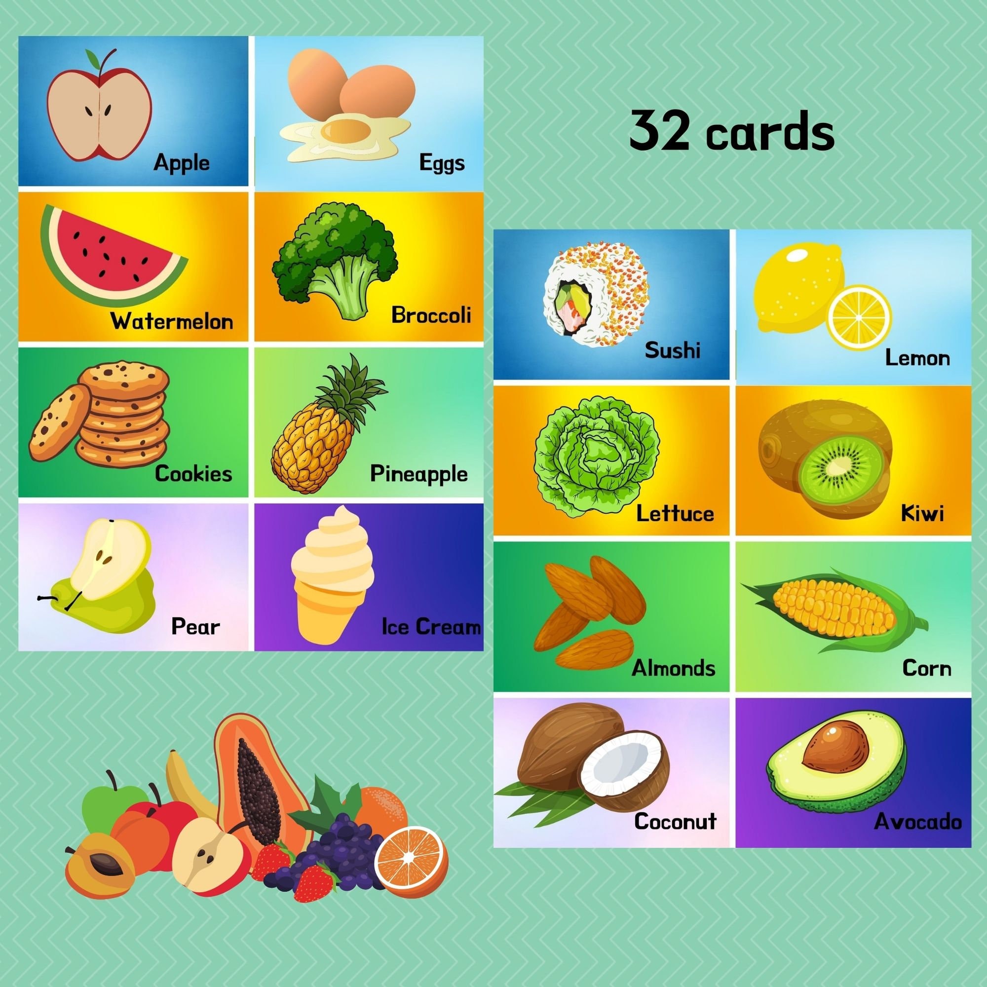 Flashcards - Food Cards - Toddler Flashcards - Pdf Printable Cards ...