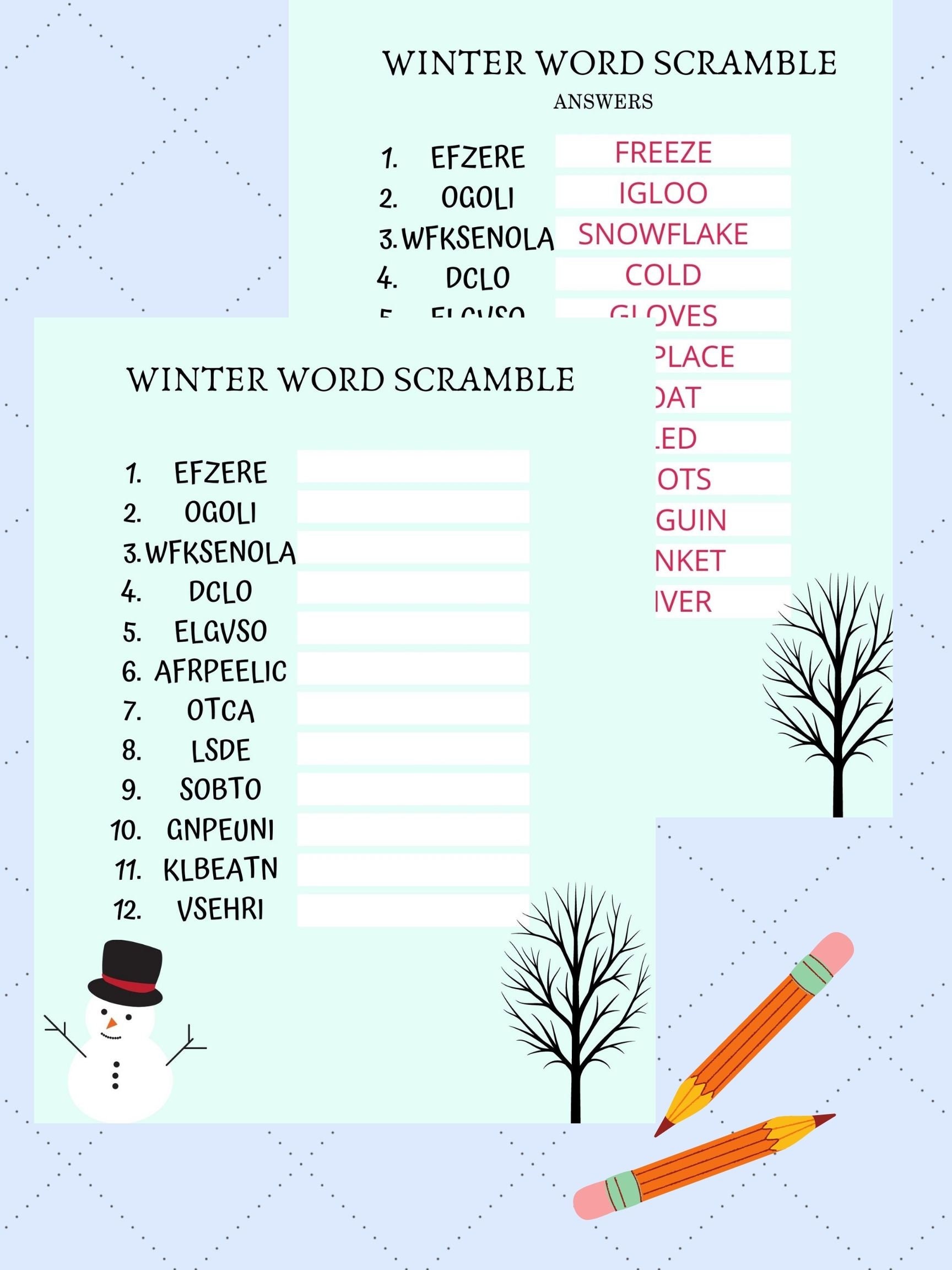 Winter Word Games - Word Search - Word Game - Kids Game - Etsy