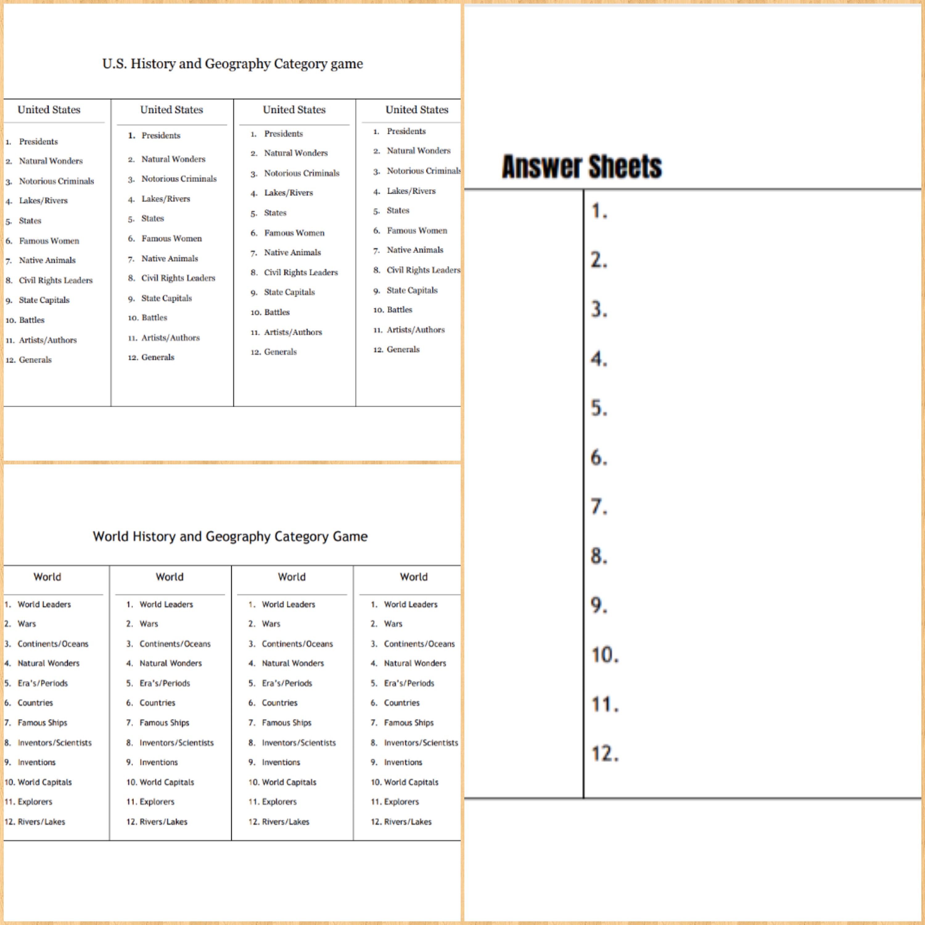 History Geography Scattergories Game - Word Game - Homeschool Games - Etsy