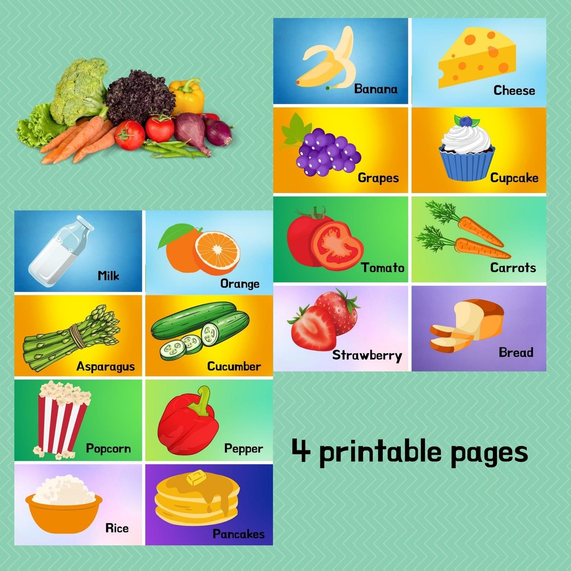 Flashcards - Food Cards - Toddler Flashcards - Pdf Printable Cards ...