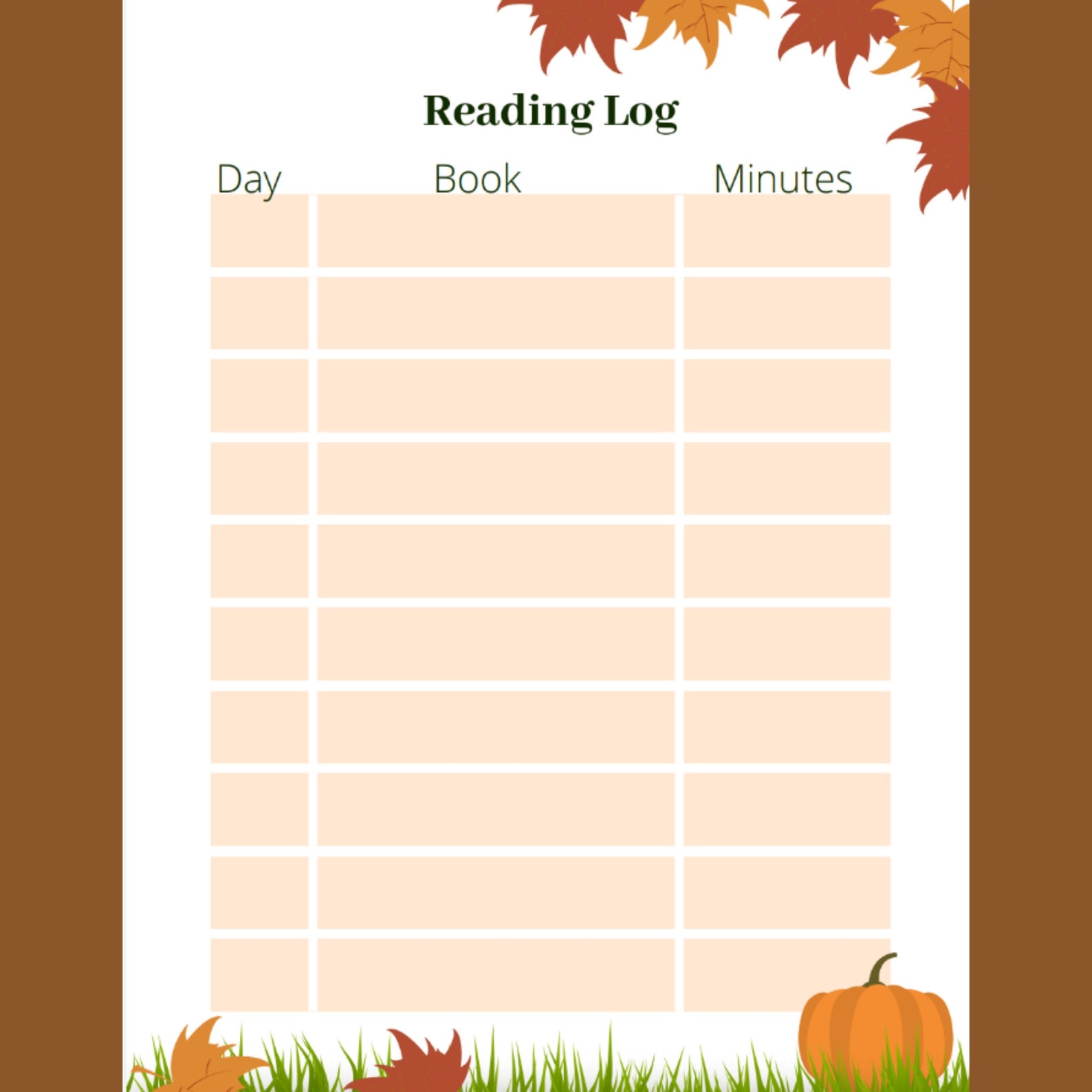 Reading Logs - Fall Reading Logs - Reading Chart - Student Reading Log ...