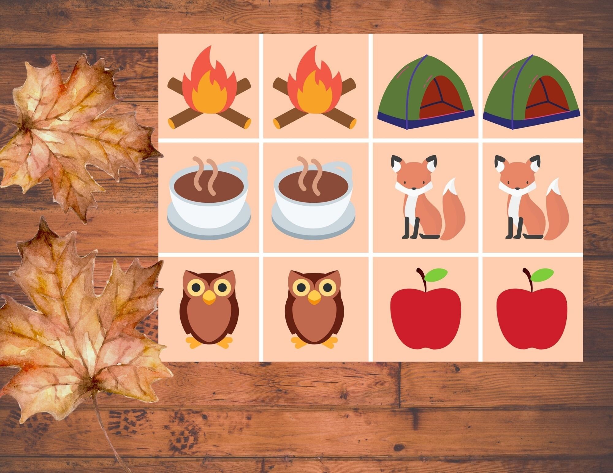 Fall Memory Game - Memory Game - Printable Game - Memory Matching Game ...