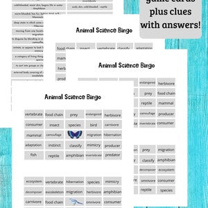 Animal Science Bingo - Bingo Game - Games for Kids - Science Games - Etsy