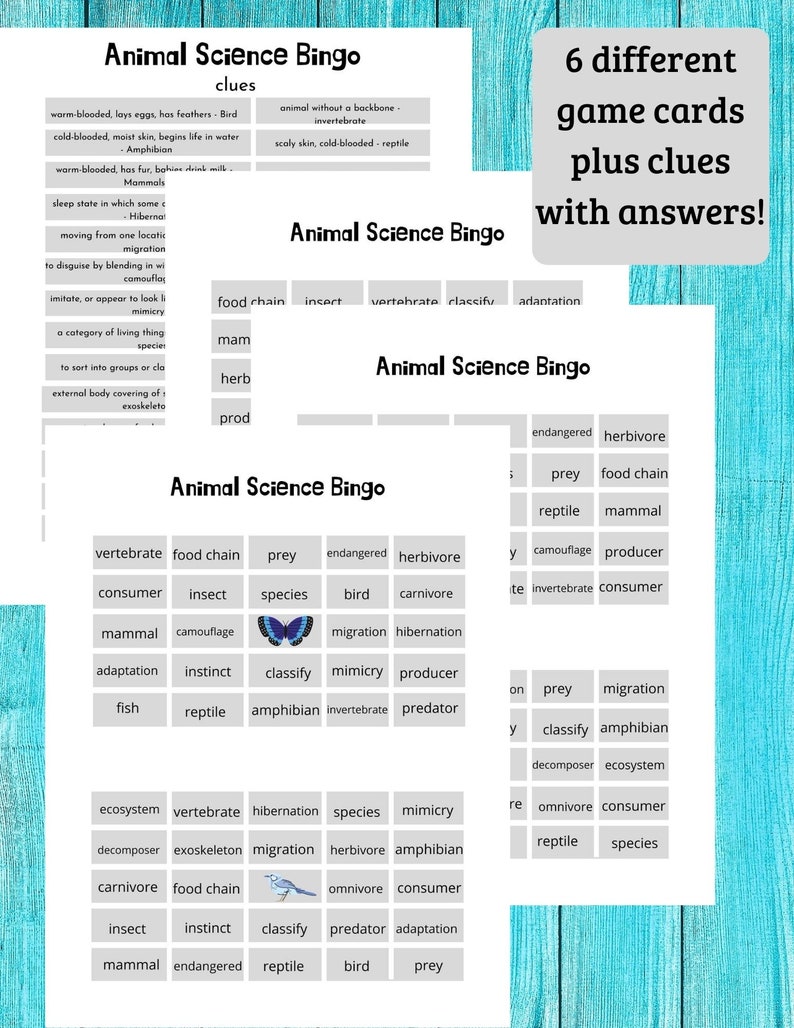 Animal Science Bingo - Bingo Game - Games for Kids - Science Games - Etsy