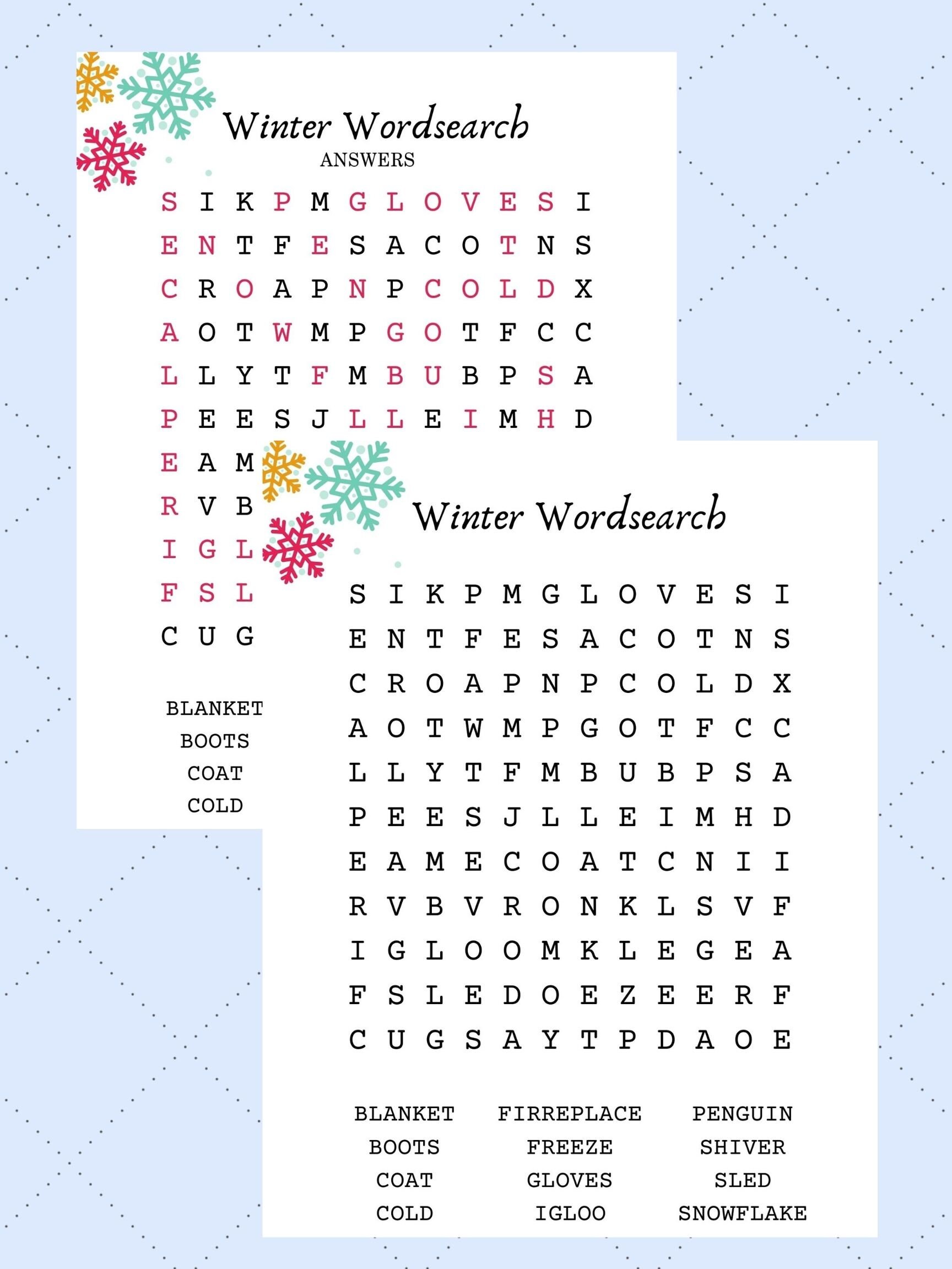 Winter Word Games - Word Search - Word Game - Kids Game - Etsy