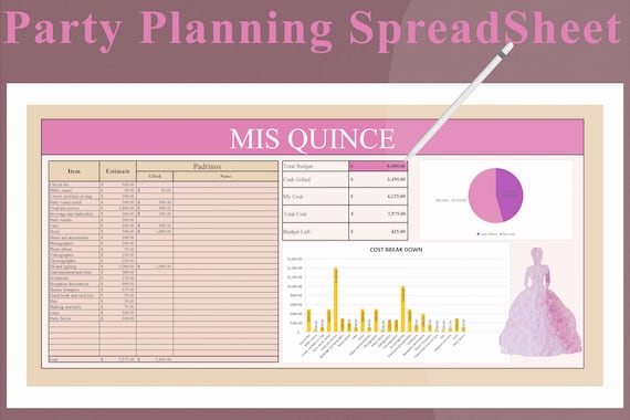 Mis Quince Budget Spreadsheet Guest List Template Editable - Etsy