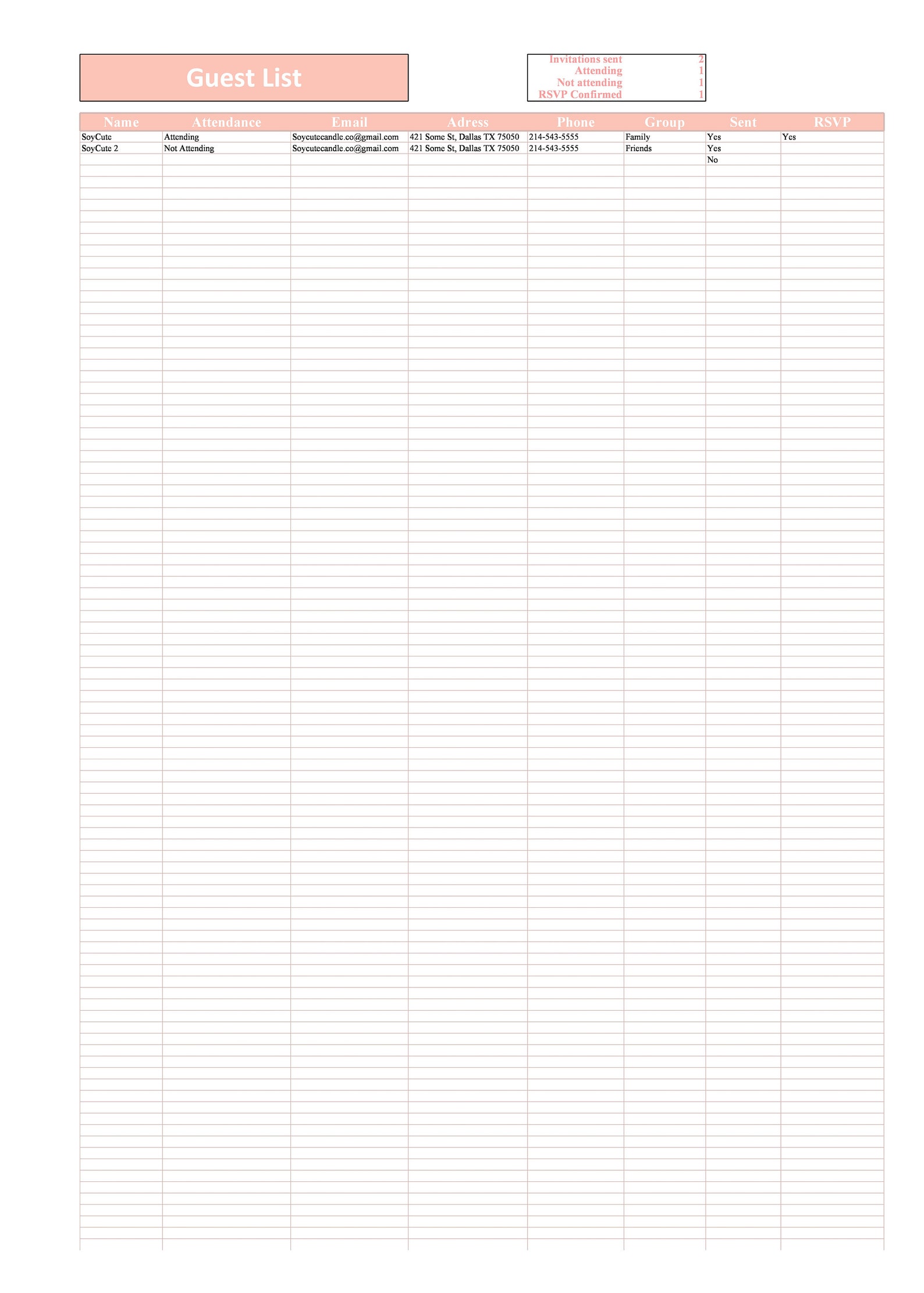 Mis Quince Budget Spreadsheet, Guest List (editable Template) RSVP ...