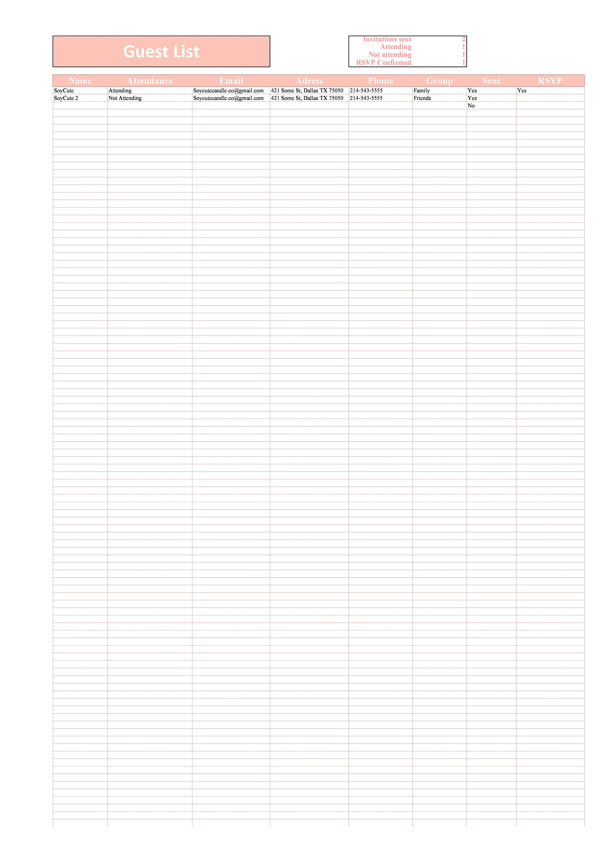 Mis Quince Budget Spreadsheet, Guest List (editable Template) RSVP ...