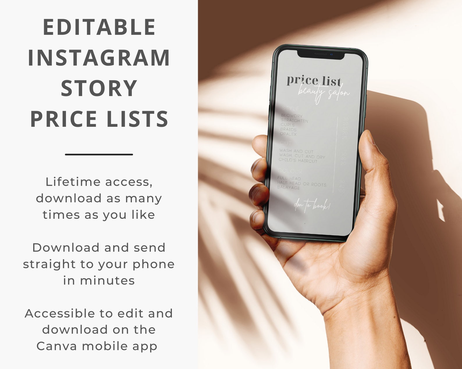 Price List Template for Instagram, Small Business Editable Price Sheet ...