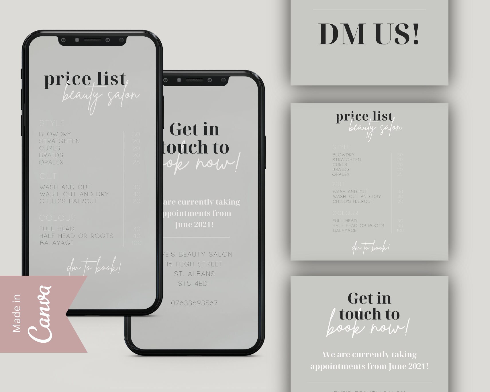 Price List Template for Instagram, Small Business Editable Price Sheet ...