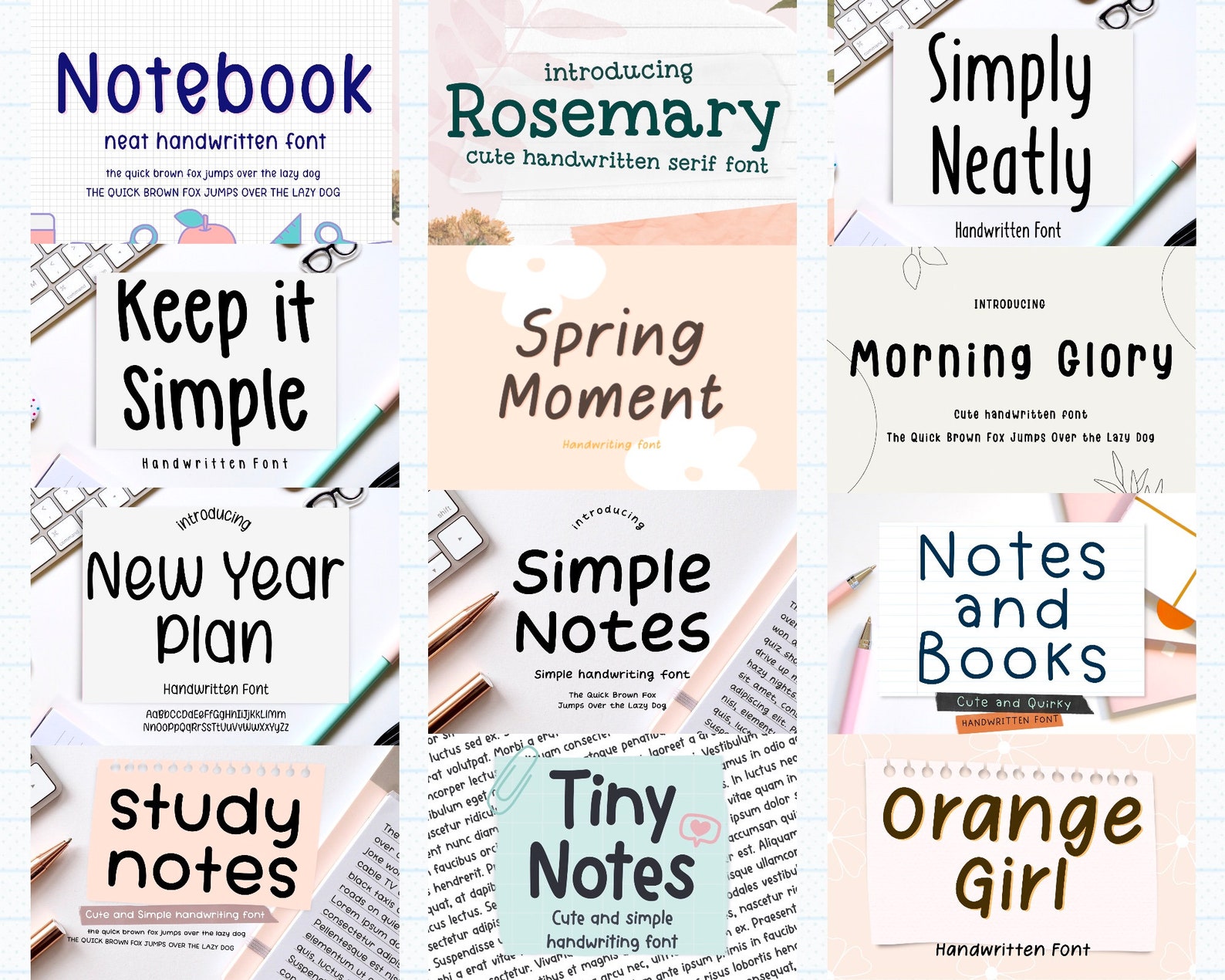 Happy Note Cute Handwritten Font Bundle 1&2 - Etsy