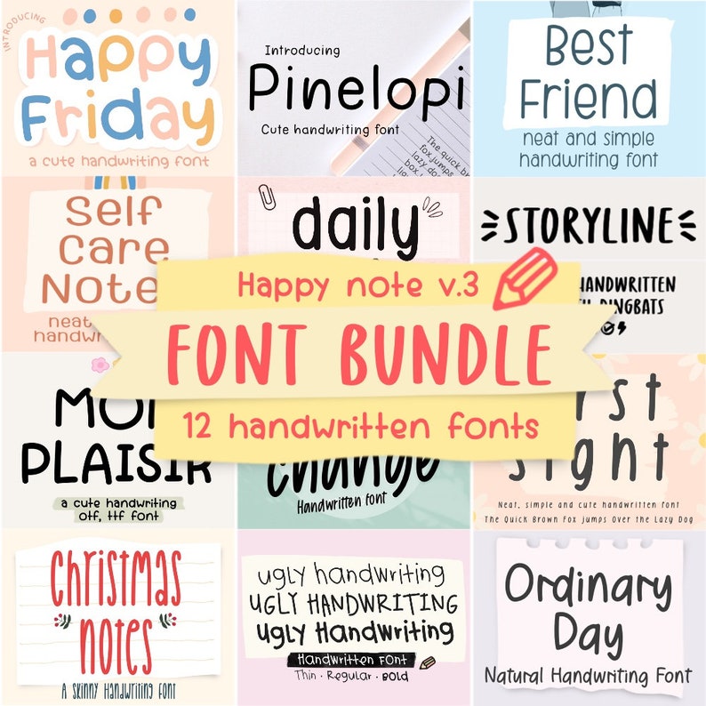 Handwritten Font Bundle | Cute Note-taking Fonts (OTF, TTF) for ...
