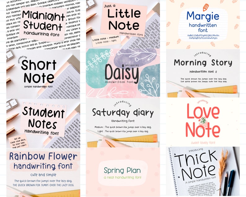 Happy Note Cute Handwritten Font Bundle 1&2 - Etsy