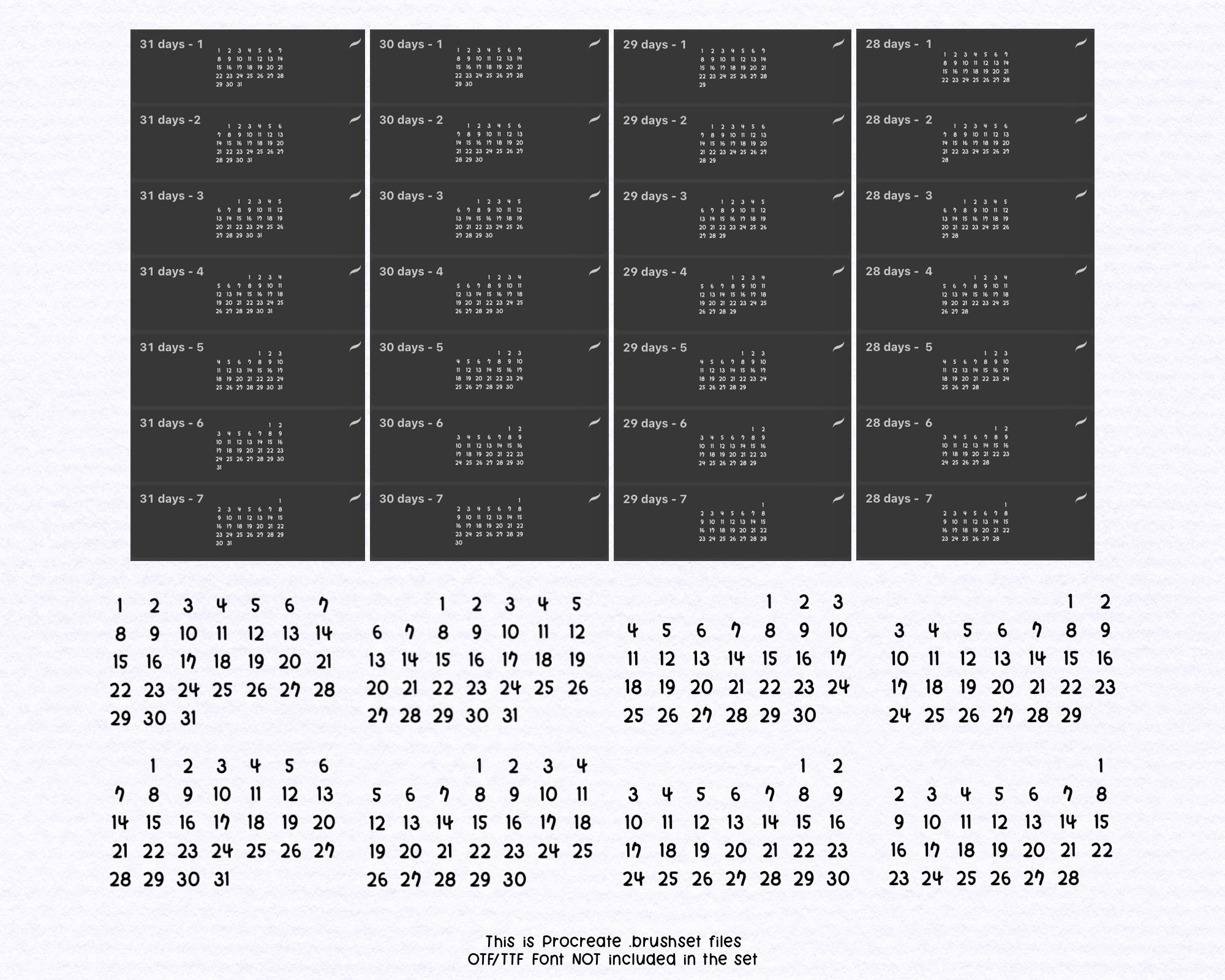 Procreate Calendar Stamps Procreate Calendar Digital Planner | Etsy