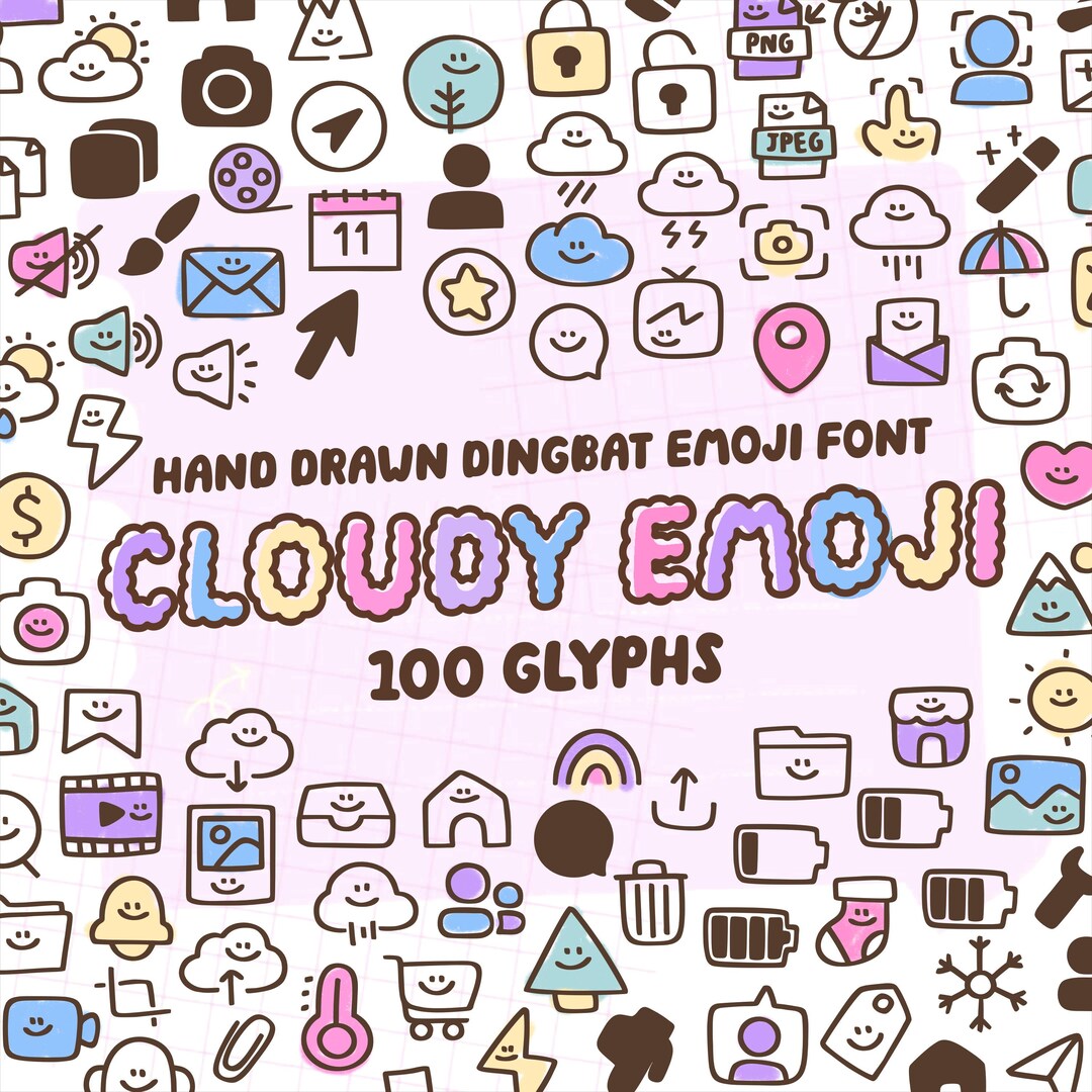 Doodle Font, Emoji Font, Dingbats, Cute Symbol Font, Hand Drawn Emoji ...