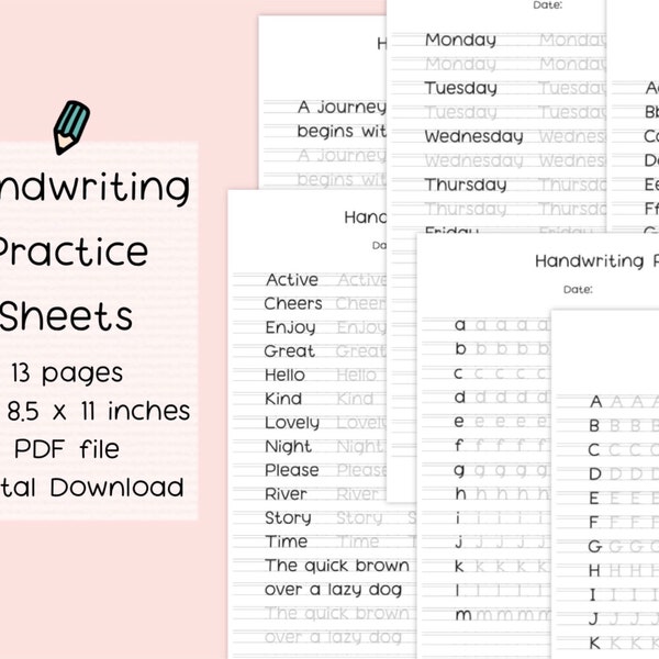 Handwriting Worksheet - Etsy Canada