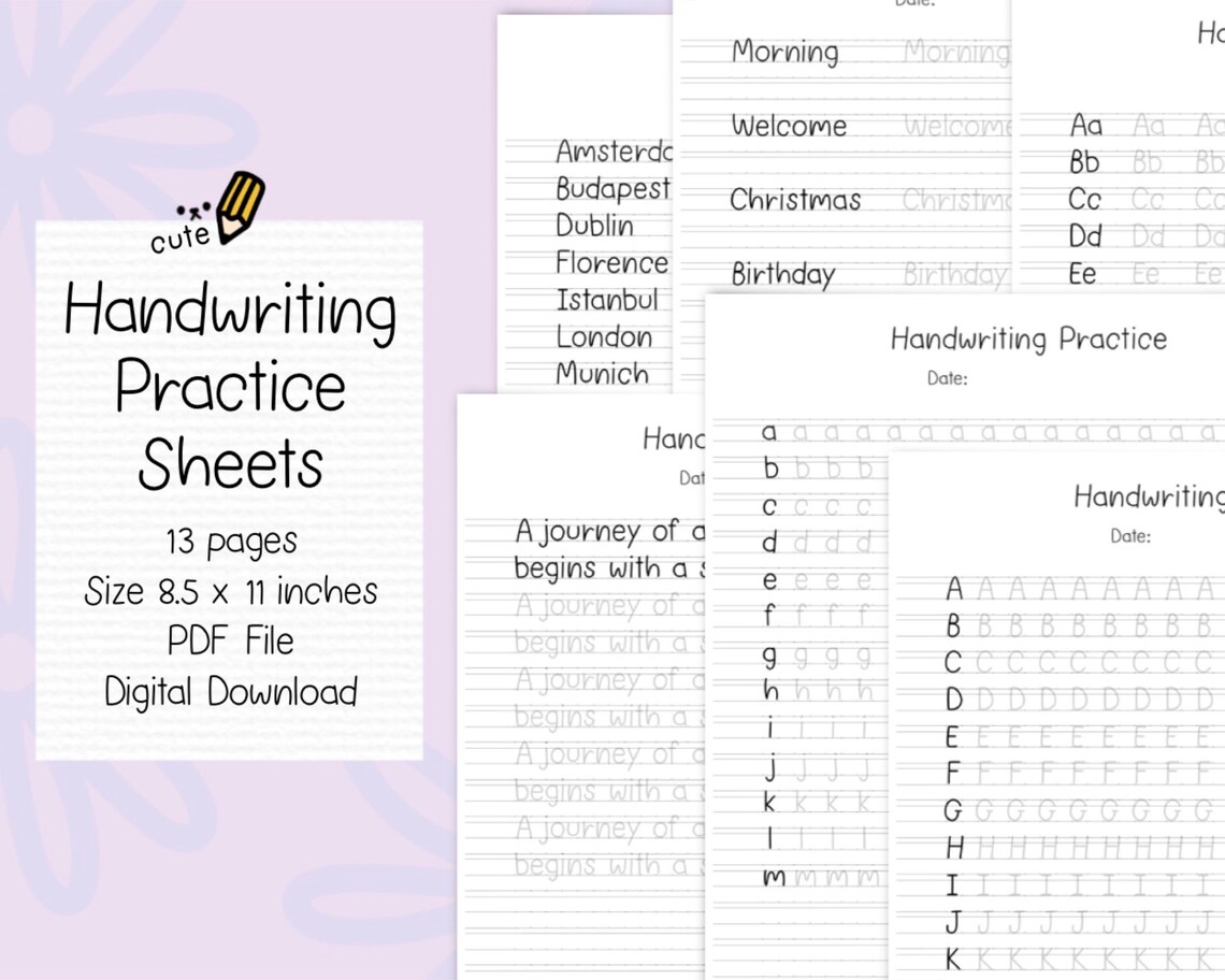 Handwriting Practice Sheets Handwriting Worksheet - Etsy