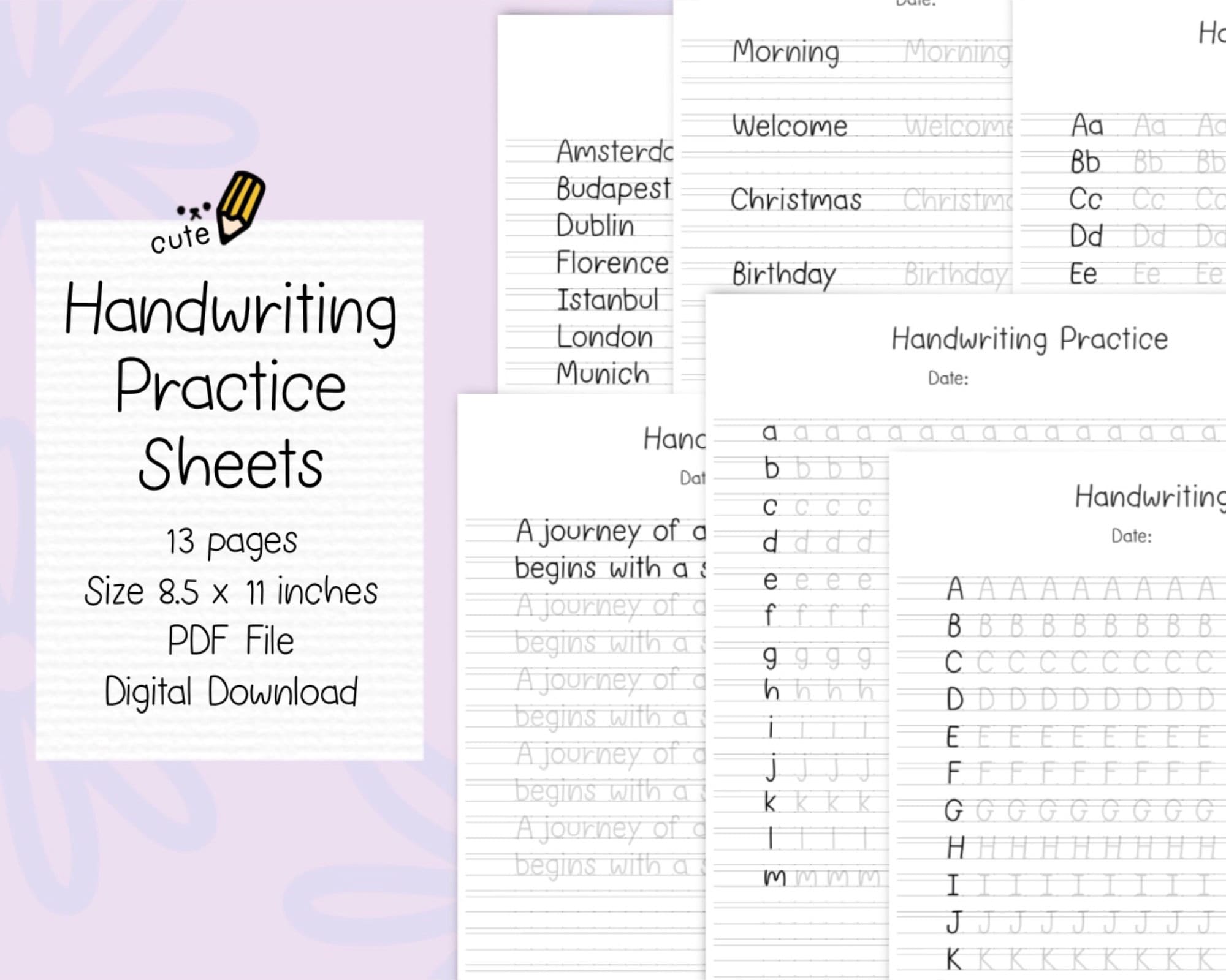 Handwriting Practice Sheets Handwriting Worksheet - Etsy