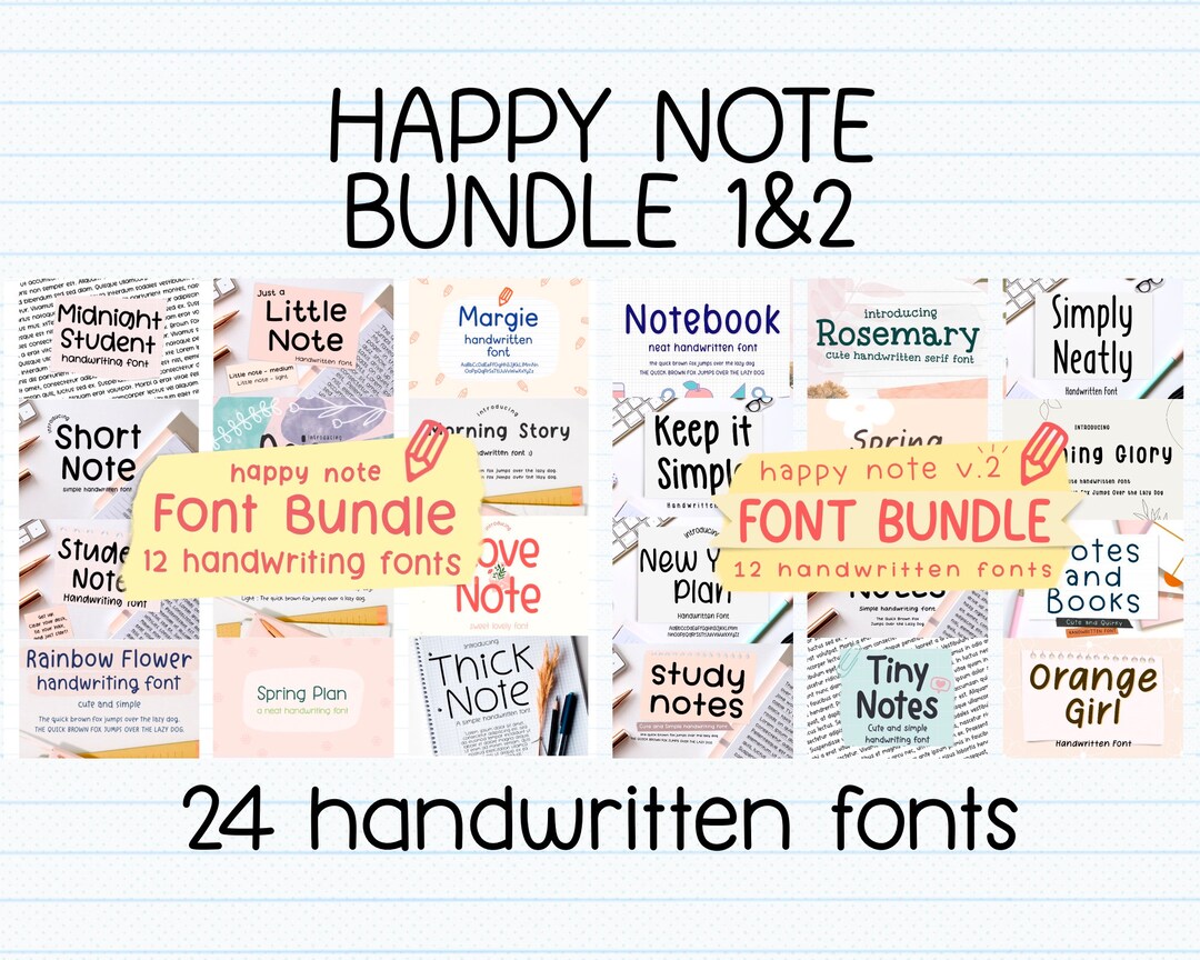 Happy Note Cute Handwritten Font Bundle 1&2 Note Taking Font - Etsy