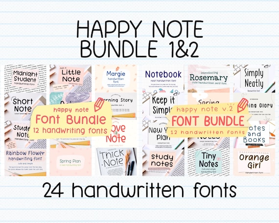 Happy Note Cute Handwritten Font Bundle 1&2 - Etsy