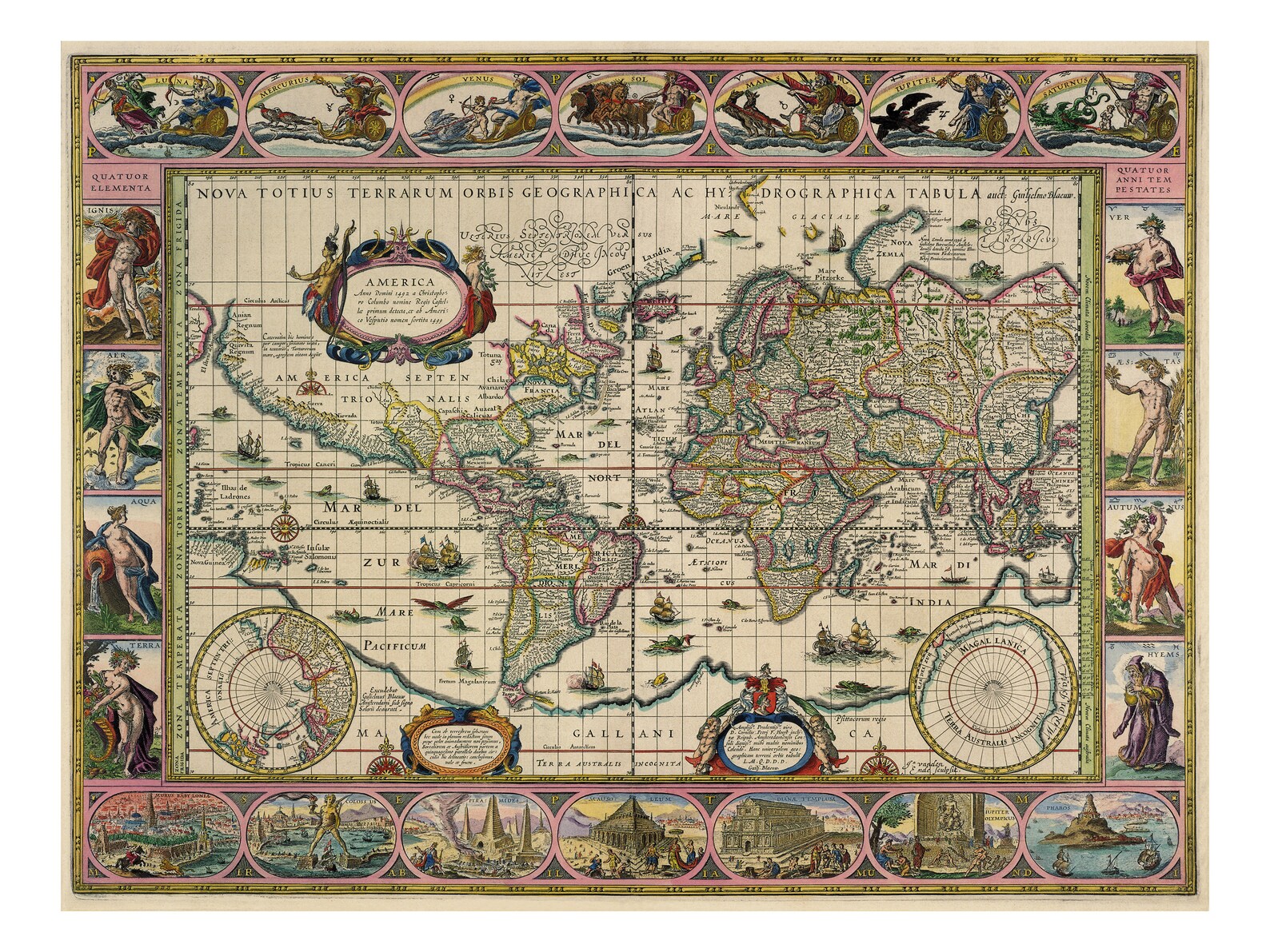 Antique World Map by Willem Blaeu 1630 | Etsy