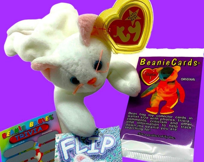 Flip the White Cat Beanie Baby With Trading Card & Sealed Pack ...