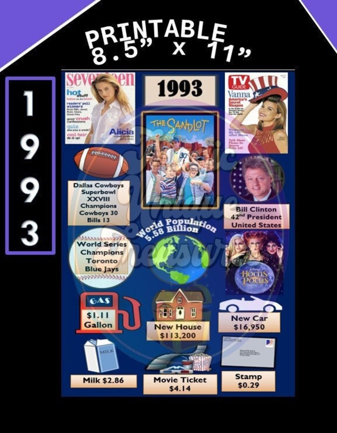Year 1993 Fun Fact Sheet | PRINTABLE Sheet Instant Download | 30th ...