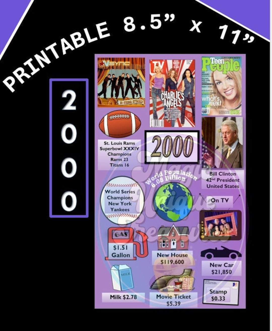 Year 2000 Fun Fact | PRINTABLE Sheet Instant Download | Birthday ...