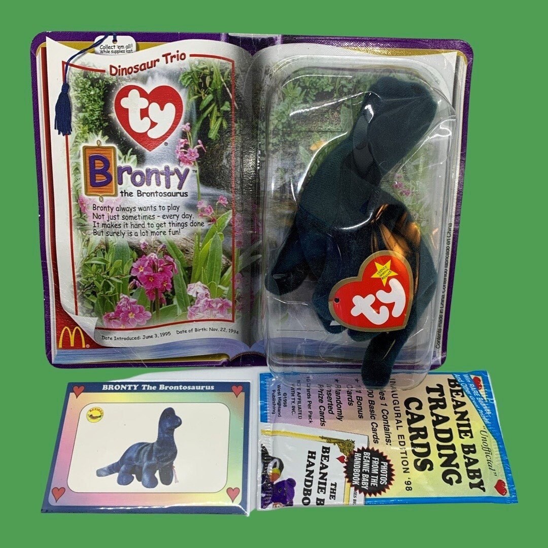 Bronty the Brontosaurus Ty Beanie Baby 2000 With Trading Card Sealed Pack Etsy UK