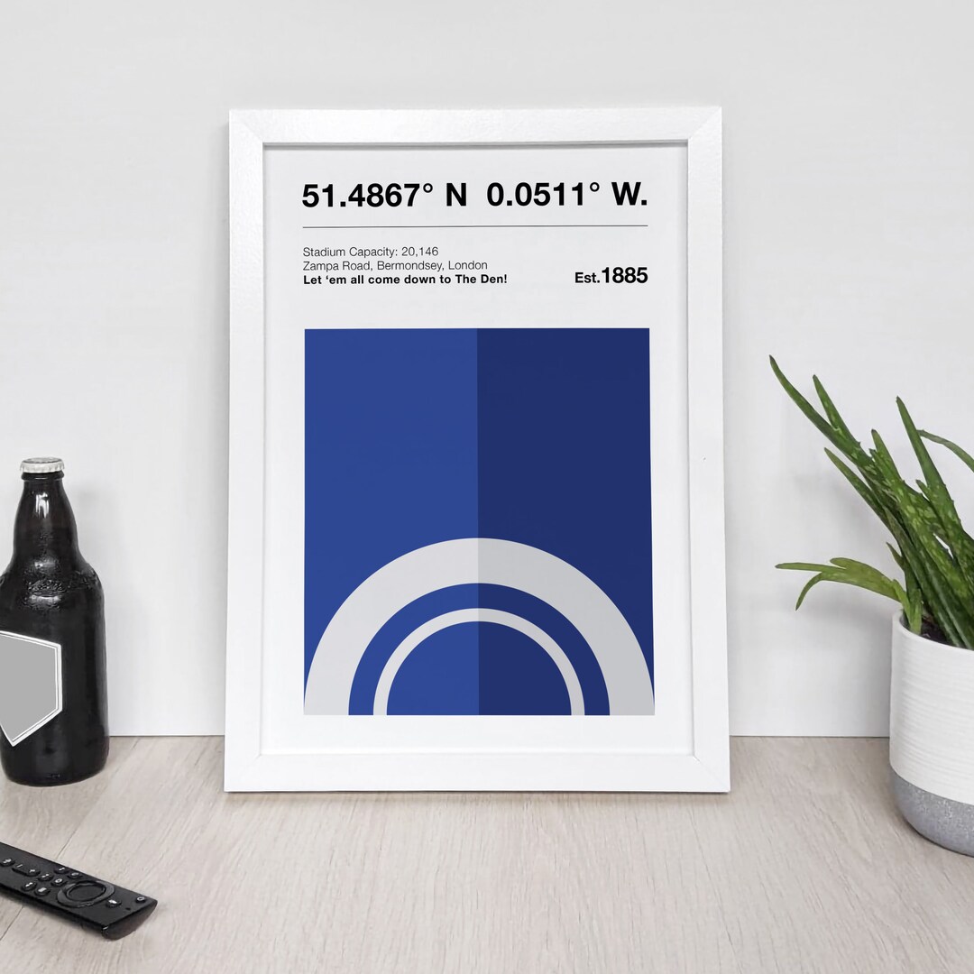 Millwall Print - Football Crest Design & Stadium Coordinates - Football ...