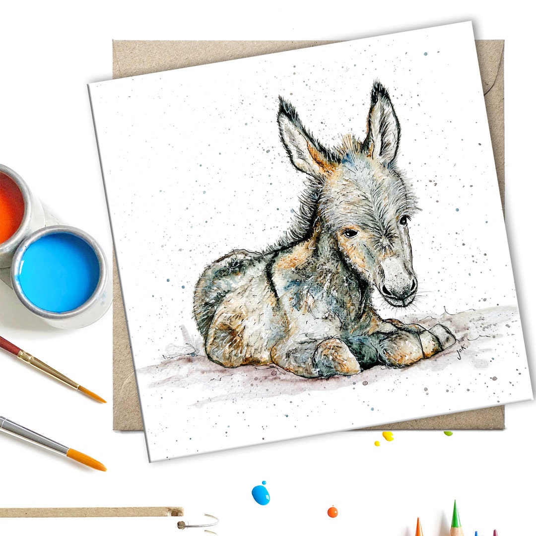 Donkey Greeting Card | Little Donkey Watercolour | Animal Card ...