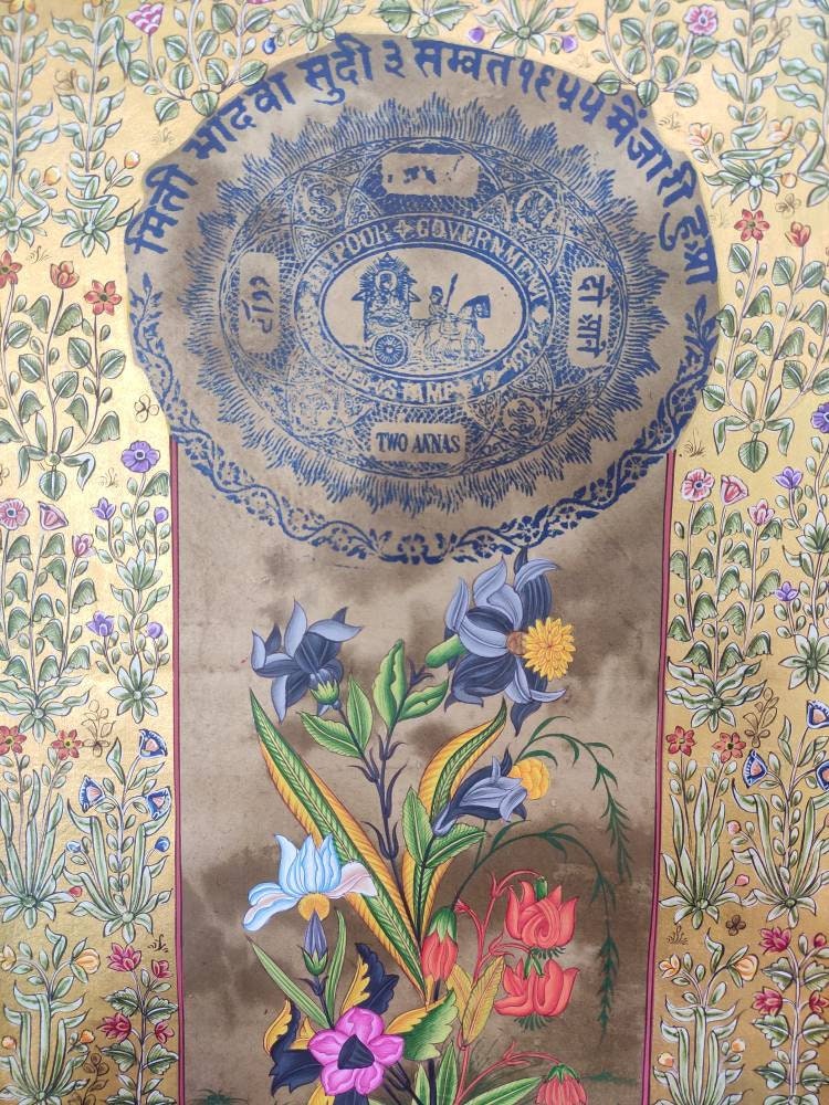 Flower Painting, Rice Paper Art, Indian Miniature Painting, Gold Border ...