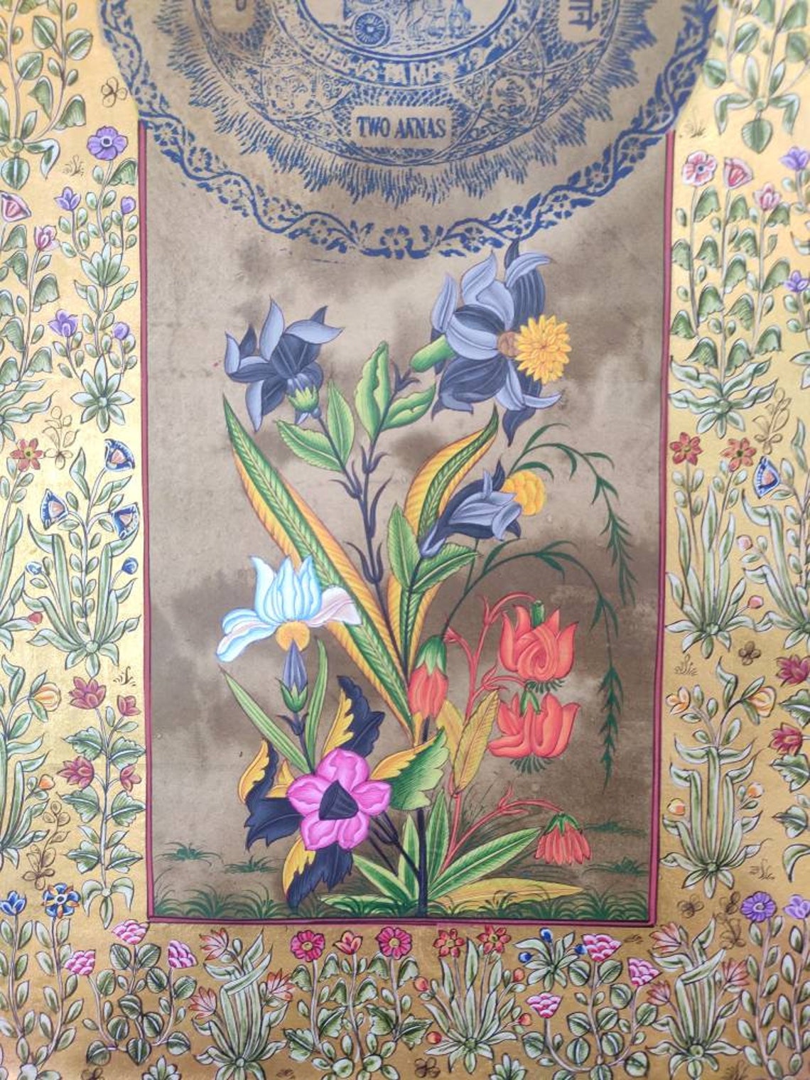 Flower Painting, Rice Paper Art, Indian Miniature Painting, Gold Border ...