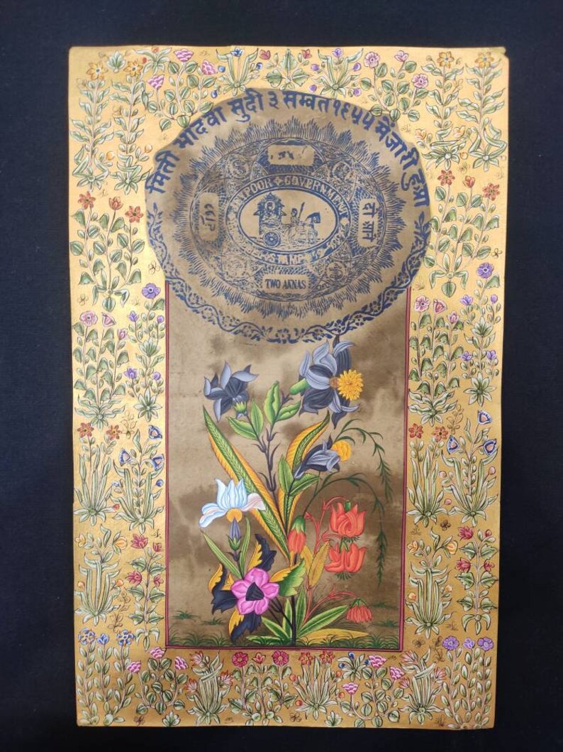 Flower Painting, Rice Paper Art, Indian Miniature Painting, Gold Border ...