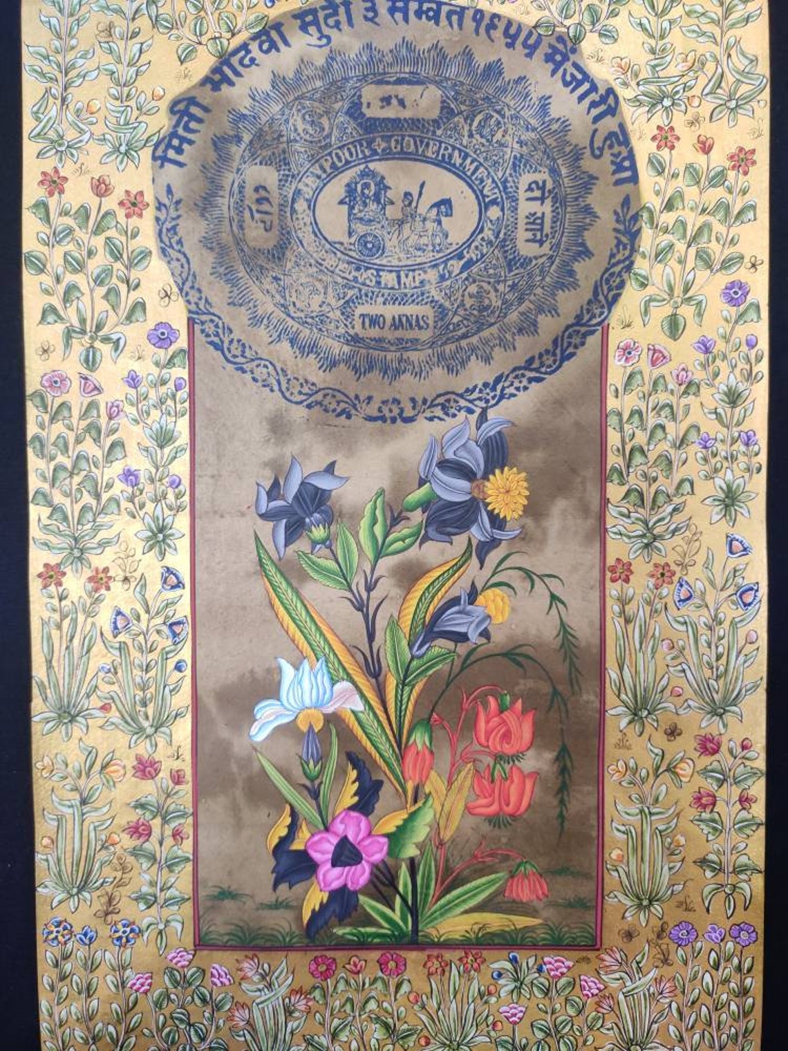 Flower Painting, Rice Paper Art, Indian Miniature Painting, Gold Border ...