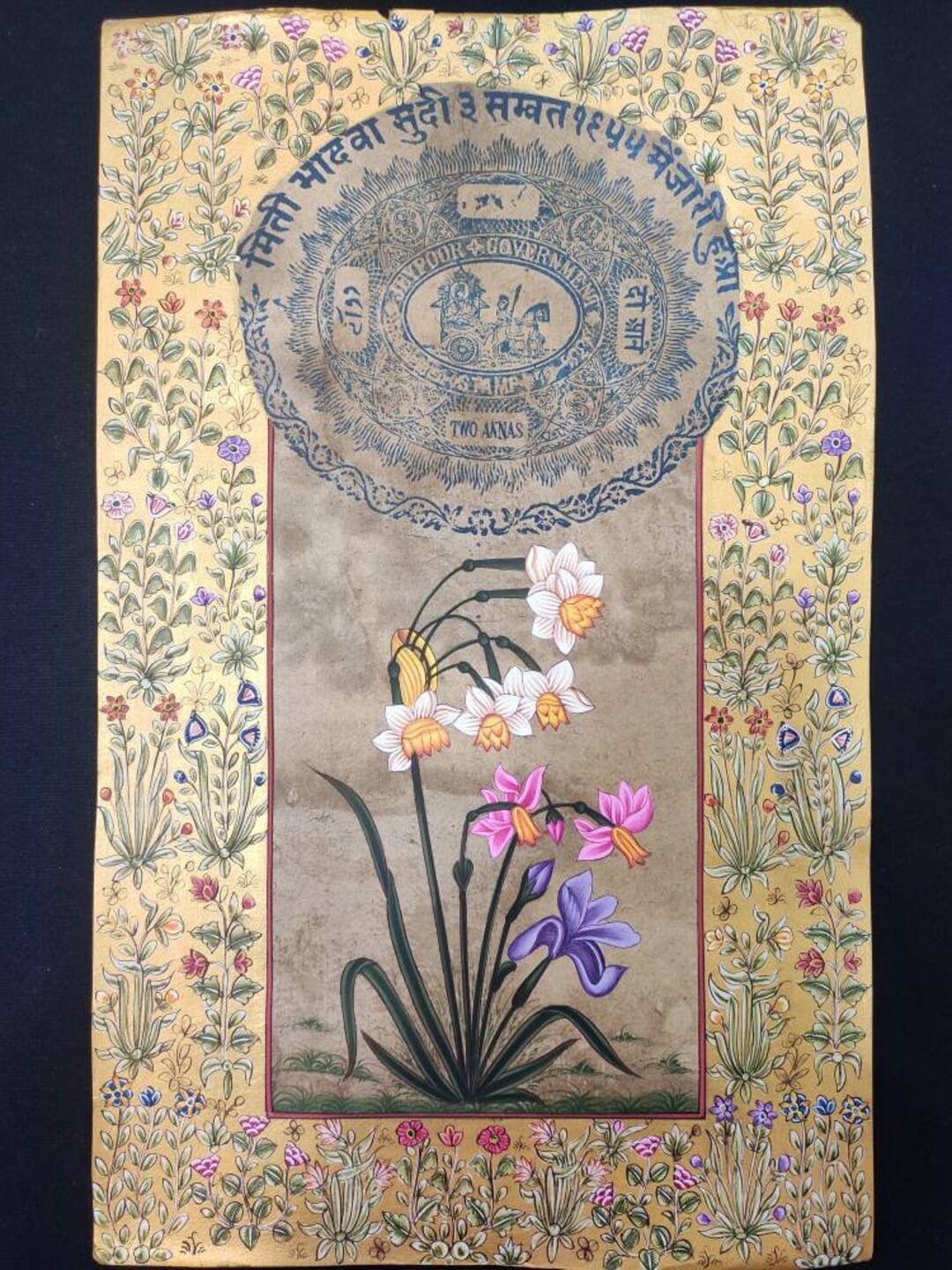 Flower Painting, Rice Paper Art, Indian Miniature Painting, Gold Border ...