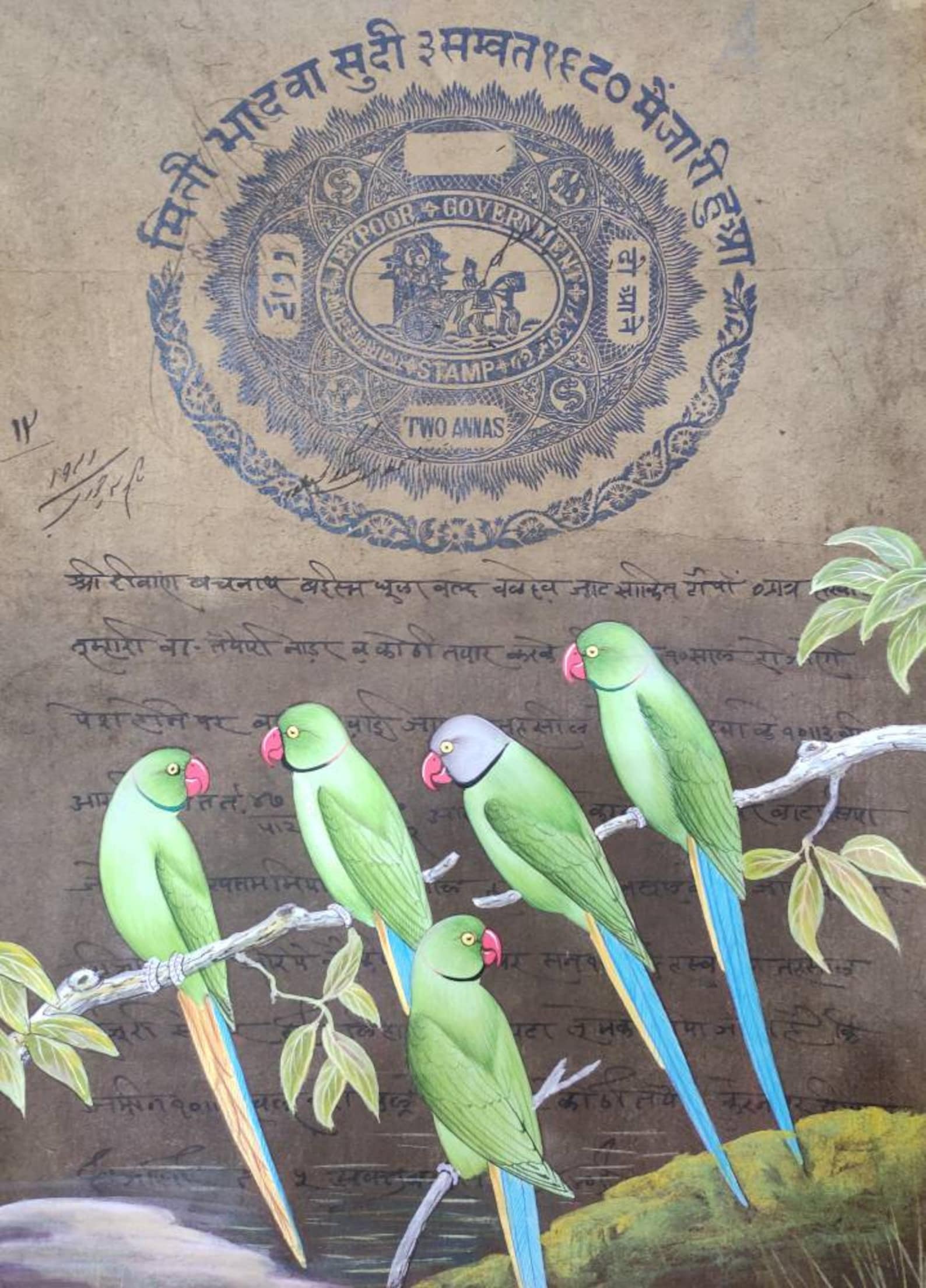 Parrot Painting, Indian Birds Painting, Old Antique Paper Art ...