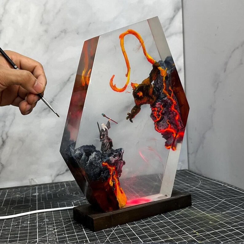 Grey Wizard Gandalf Balrog Resin Lamp, Ring Handmade Decor Epoxy Lamp ...