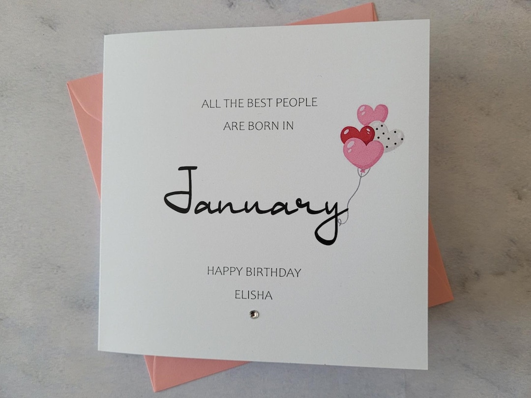 Personalised January Birthday Card, Any Name, Happy Birthday Card ...