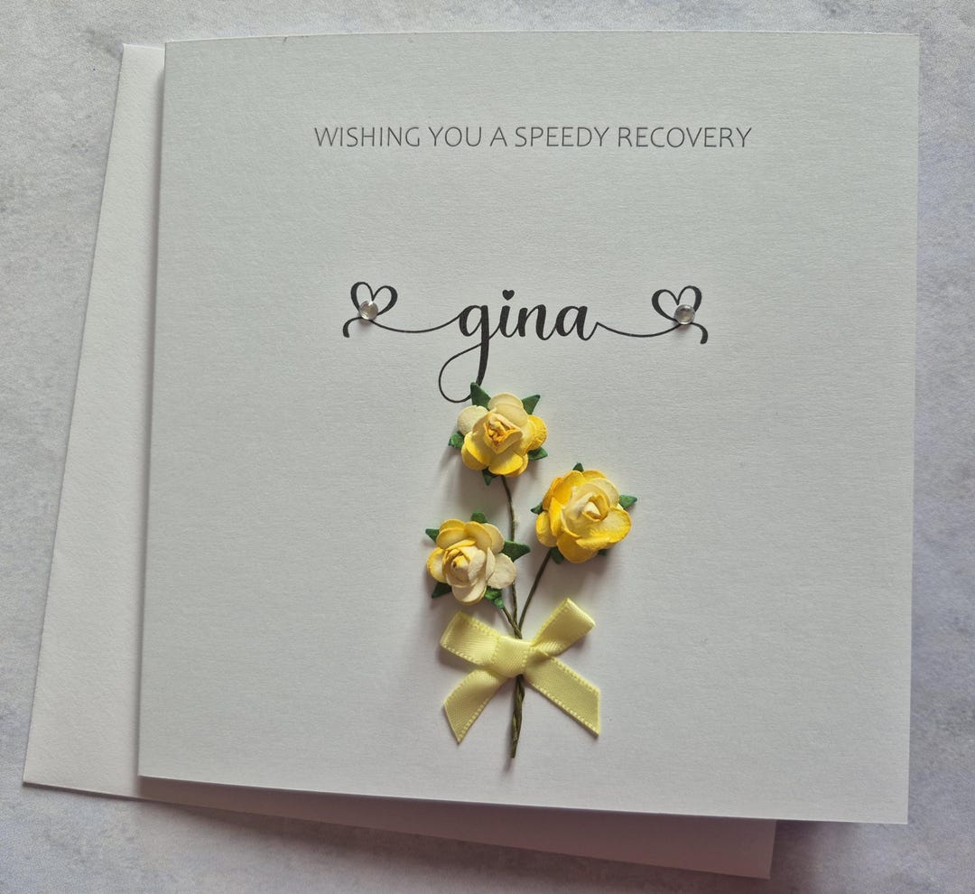 Personalized Get Well Card: Yellow Tea Roses & Ribbon - Etsy UK