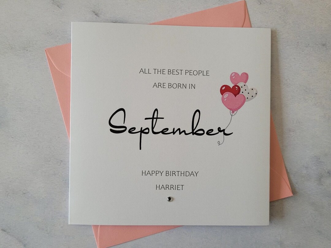 Personalised September Birthday Card, Any Name, Happy Birthday Card ...