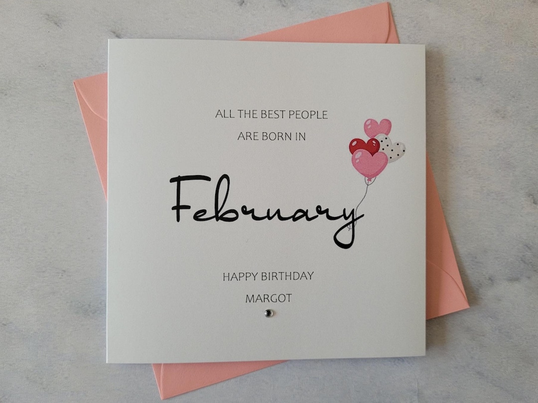 Personalised February Birthday Card, Any Name, Happy Birthday Card ...
